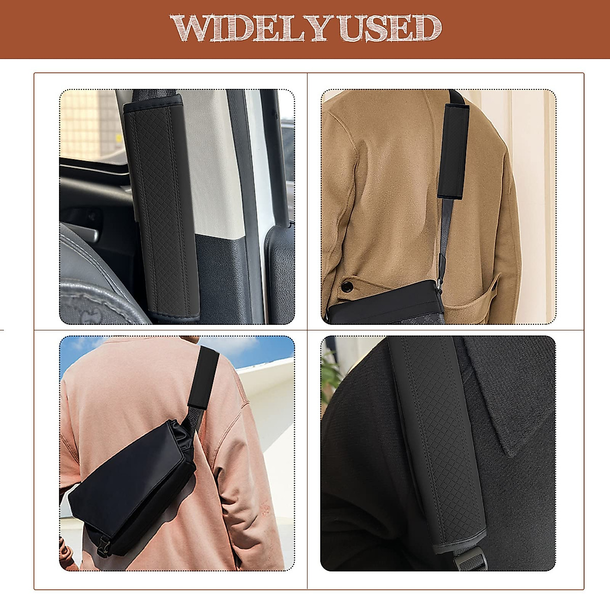 Car Seat Belt Cover, Soft Shoulder Protection Cover for Cars, Comfortable Driving Protection Cover for Cars, Leather Embossed Seat Belt Pad, Universal Suitable for Cars, Trucks, Suvs (Black)