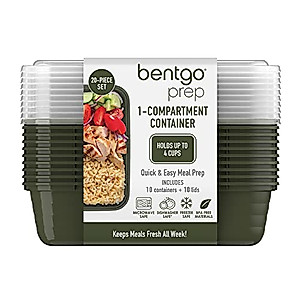 Bentgo® Prep 1-Compartment Containers - 20-Piece Meal Prep Kit with 10 Trays & 10 Custom-Fit Lids - Durable Microwave, Freezer, Dishwasher Safe Reusable BPA-Free Food Storage Containers (Khaki Green)