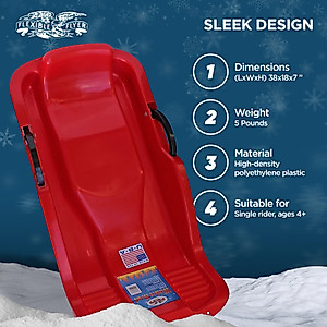 Flexible Flyer Winter Heat Snow Sled. Plastic Sno Slider Bobsled, 38 x 18 x 7 inches
