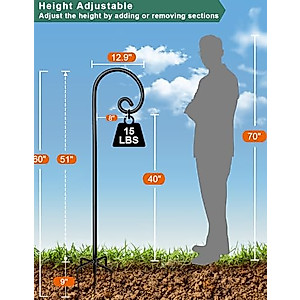Koutemie 60 Inch Outdoor Shepherd Hook for Hanging Plant, Adjustable Heavy Duty Bird Feeder Pole with 5 Prong Base for Solar Lanterns, Black & 2 Packs