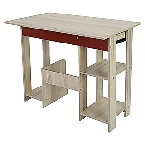 Computer Desk, Study Writing Table for Home Office, Modern Simple Style Desktop Computer Desk with Storage Shelves and Pullout Keyboard Tray, Compact Laptop PC Workstation (Beige, 35.4×18.9×28.3in)