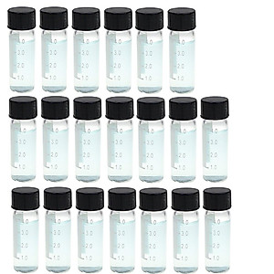 ULTECHNOVO Glass Vials with Screw Caps, Clear Liquid Sample Glass Bottles, 20pcs Chromatography Vials Reagent Serum Storage Bottle with Scale and Black Solid Lid and Septa