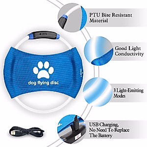 ZZYHSYXL 7 Inch Light Up Dog Flying Discs, 2 Pack Outside Dog Toys with 3 Light-Emitting Modes, Dog Flying Ring Toys for Physical Exercise, Outdoor Sports - Green Blue