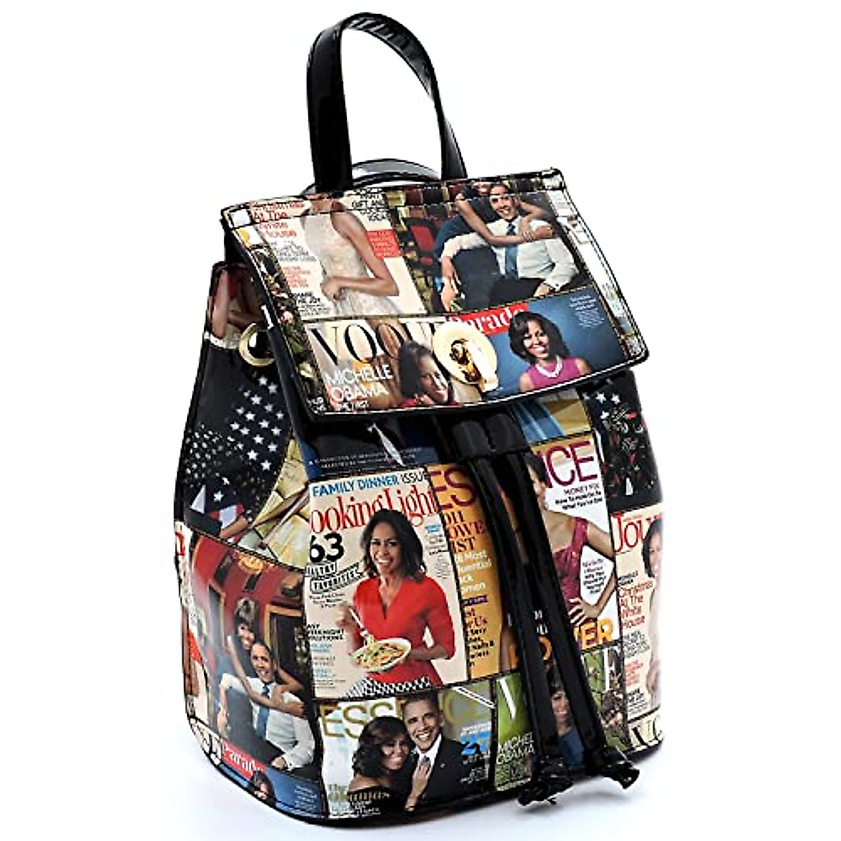 Michelle Obama Magazine Cover Collage Convertible Backpack Crossbody Bag Womens Fashion Purse Obama Satchel Bag (#A-Multi/Black)