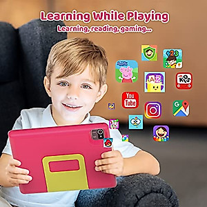 Mouikei Kids Tablet 10 inch Tablet for Kids, 2GB+32GB Android 12 Kids Tablet with Case, Parental Control APP, Dual Camera, Educational Games, Kidoz Pre-Installed Children Tablet (Pink)