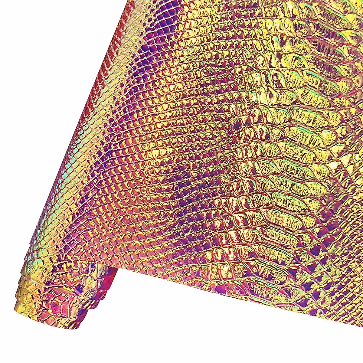 HYANG Holographic Snake Embossing Gold PU Faux Leather Sheets,Very Suitable for Making DIY Crafts,Handbags Leather Earrings, Bows,Sewing etc 1Rolls 12"X53" (30cmX135cm)