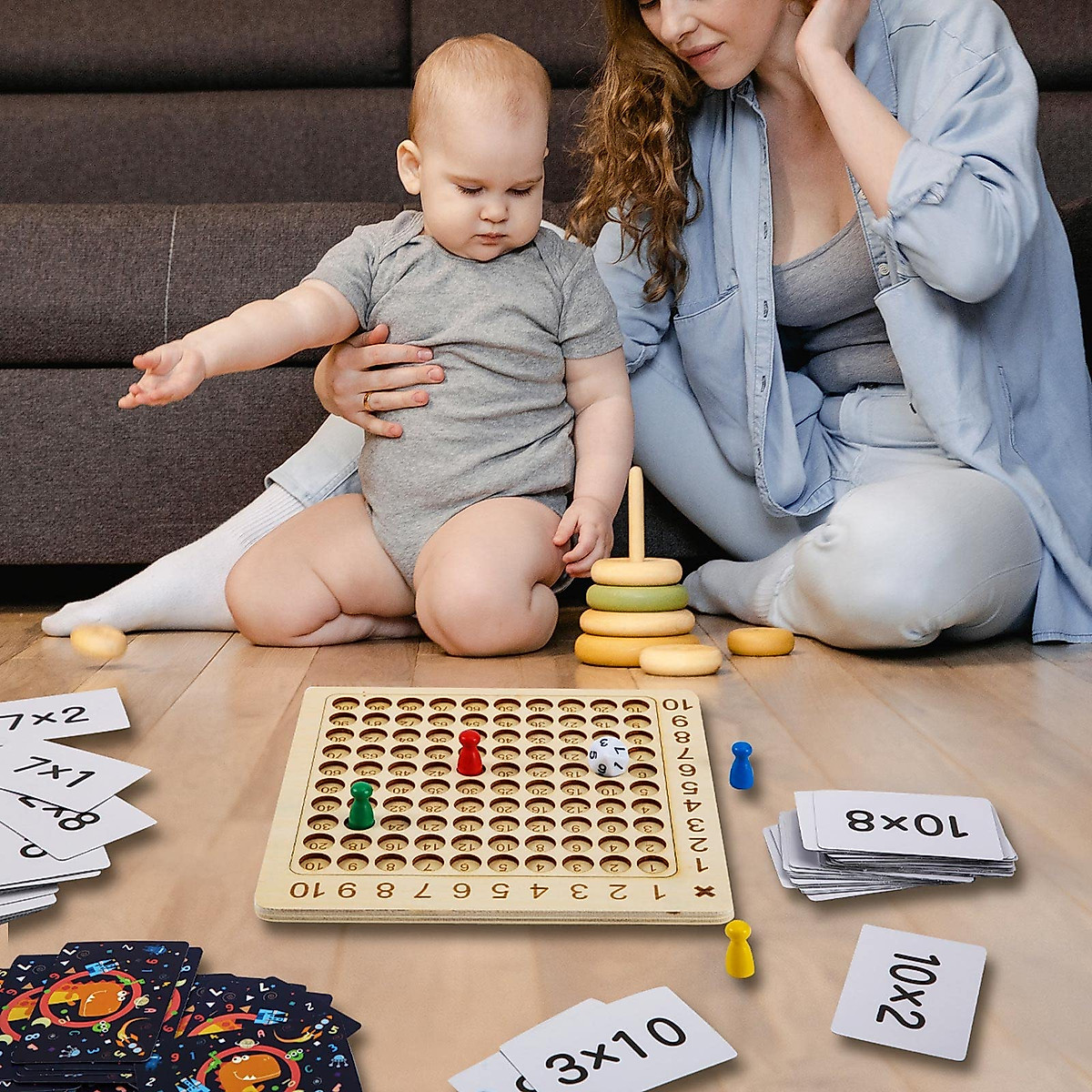 XJSGS Wooden Montessori Multiplication Board Game,Montessori Children Counting Toy,Math Blocks Board for Toddlers and Preschool Gifts for Kids