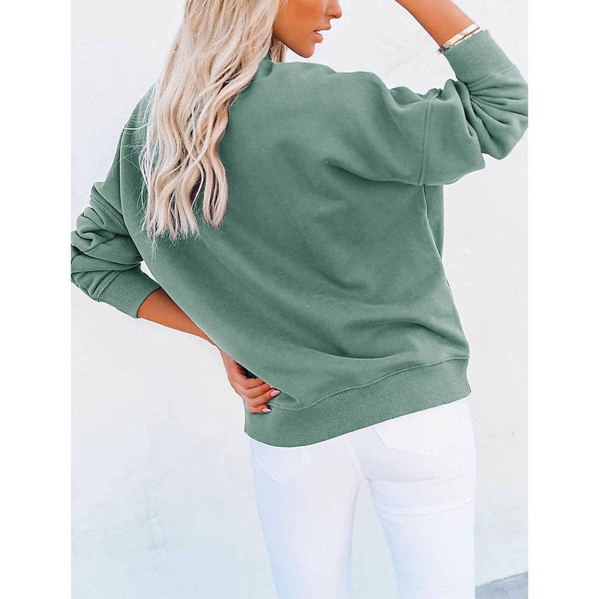 Minclouse Women's Casual Long sleeves Sweatshirt Tops Basic Loose Fit Mock Turtleneck Lightweight Tunic Pullover With Pocket (Mint,Large,Adult,Female,US,Alpha,Large,Regular,Regular)