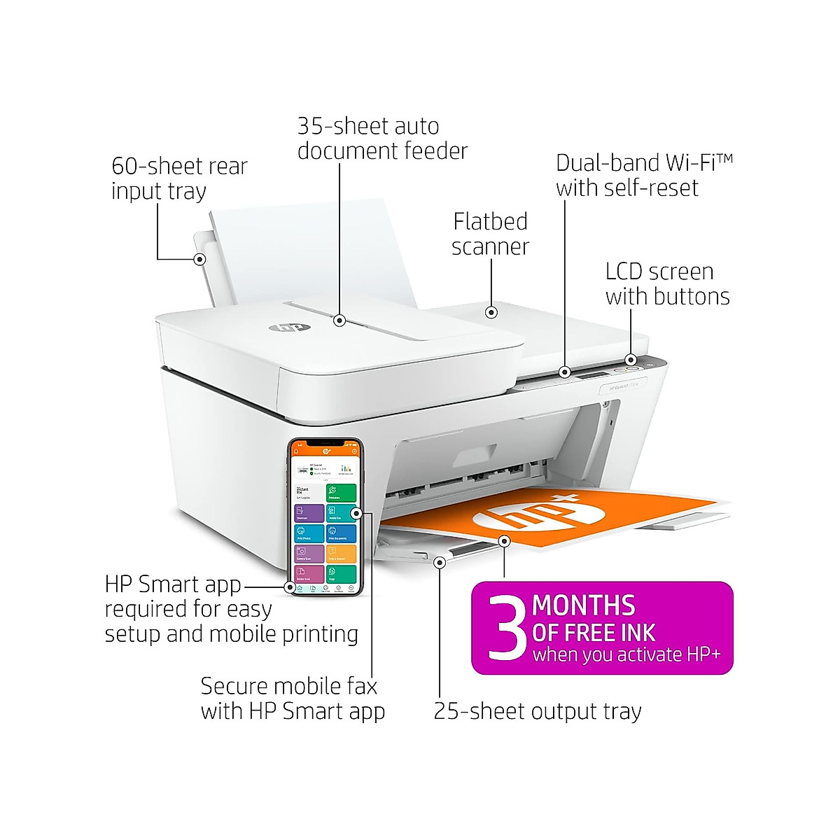 HP DeskJet 4155e Wireless Color All-in-One Printer with bonus 6 months Instant Ink (26Q90A).