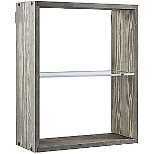 MyGift Wall Mounted Vintage Gray Solid Wood Shelf Rack with Clear Acrylic Shelving, Tabletop Memorabilia and Collectible Storage Shelf