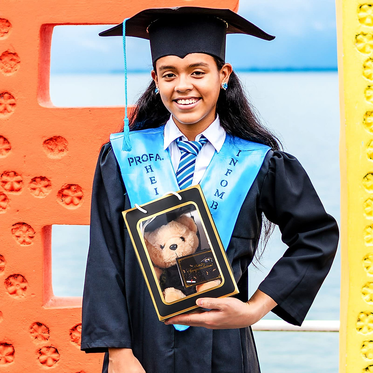 ZJoey Bear with Graduation Cap Toys Class of 2025 Graduation Plush Stuffed Teddy Bear Animal Dog Graduation Cap and Gown with Greeting Card and Bag for Graduation Day Gift(Black Graduation Bear)
