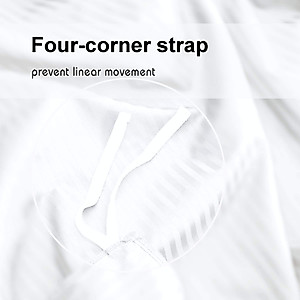 Feather & Stitch Queen Size Duvet Cover Set, 500 Thread Count Damask Stripe 3 Piece Full Size Duvet Insert Cover Set, 100% Pure Cotton Comforter Cover, 2 Pillow Shams, Zipper Closure - White