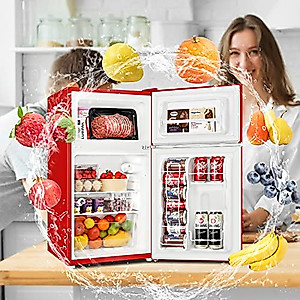 BANGSON Mini Fridge with Freezer, 3.2 CU.FT Small Refrigerator with Freezer, Door Handle, Bottle Opener, For Bedroom, Dorm, Office, Home, Garage or RV, (Red)…