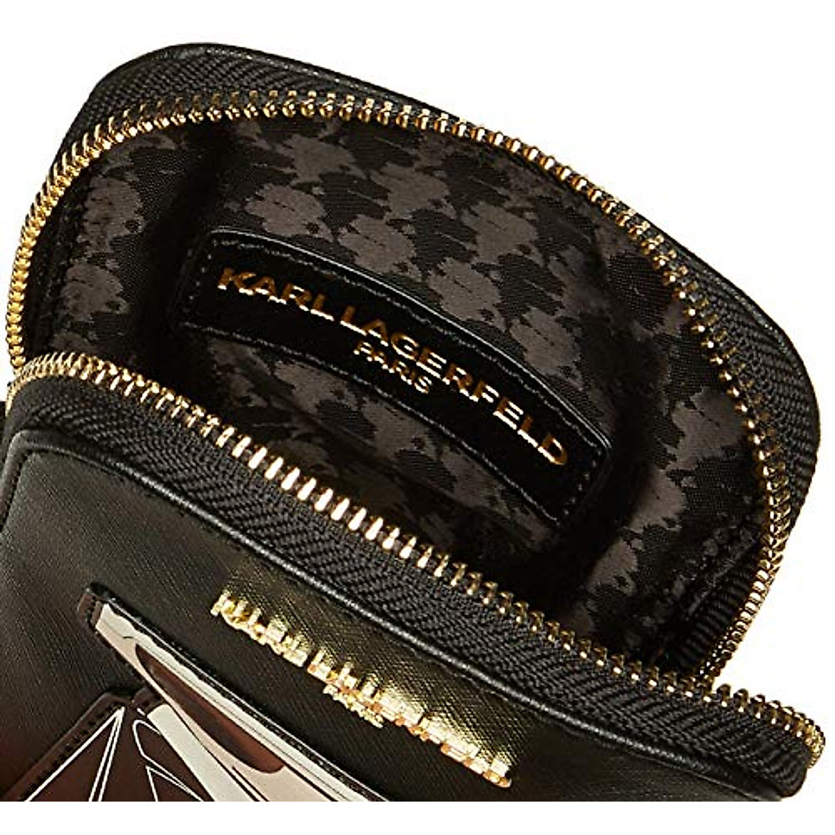 Karl Lagerfeld Paris Small Flap Crossbody, Black/Black Multi