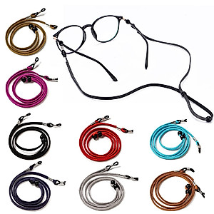 8PCS Premium Leather Eyeglass Straps, Adjustable Eyewear Retainers, Anti slip Eyeglass Chains Lanyard, Black, Gray, Brown, Blue, Dark Blue, Purple, Red 15 YJS Yjs001