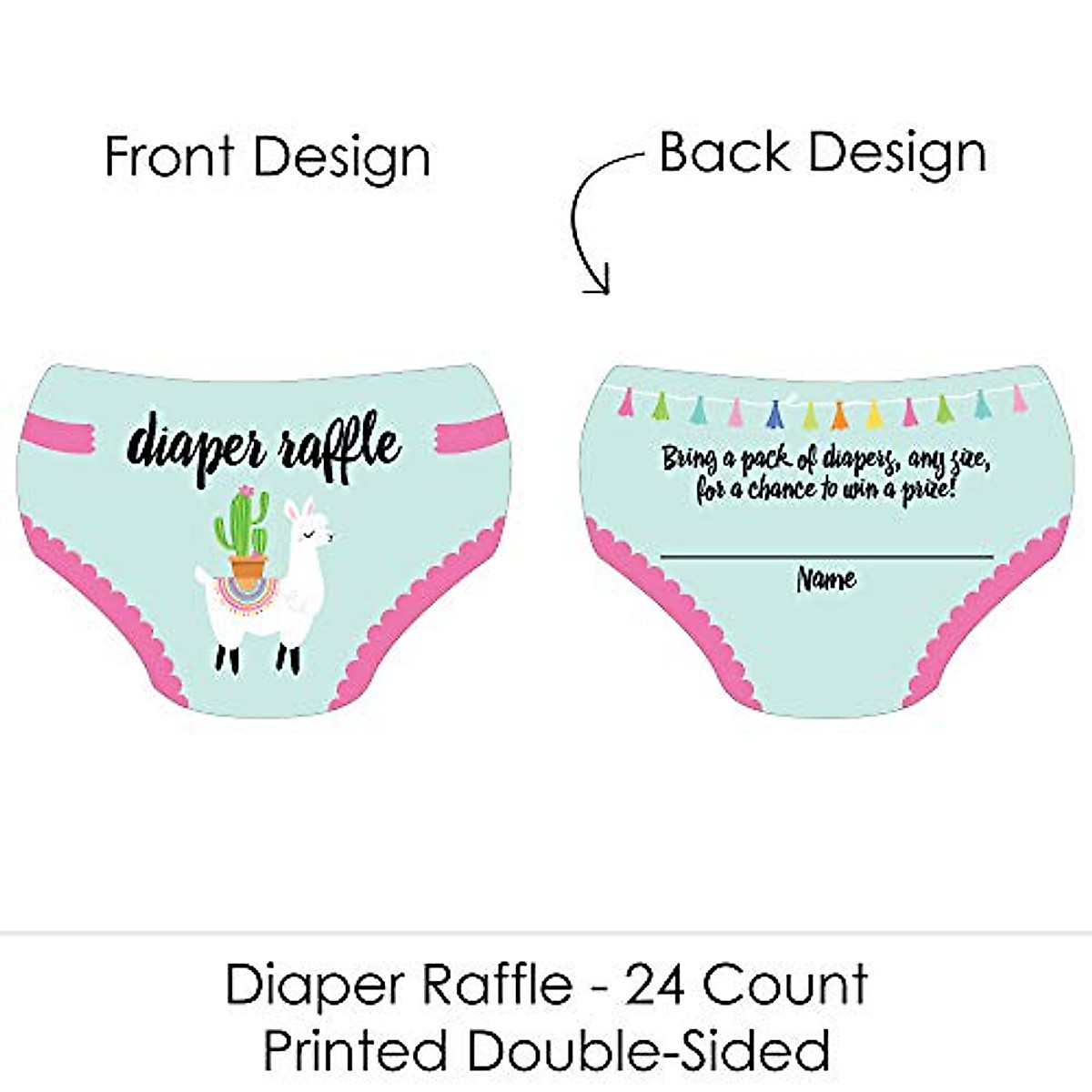 Big Dot of Happiness Whole Llama Fun - Diaper Shaped Raffle Ticket Inserts - Llama Fiesta Baby Shower Activities - Diaper Raffle Game - Set of 24
