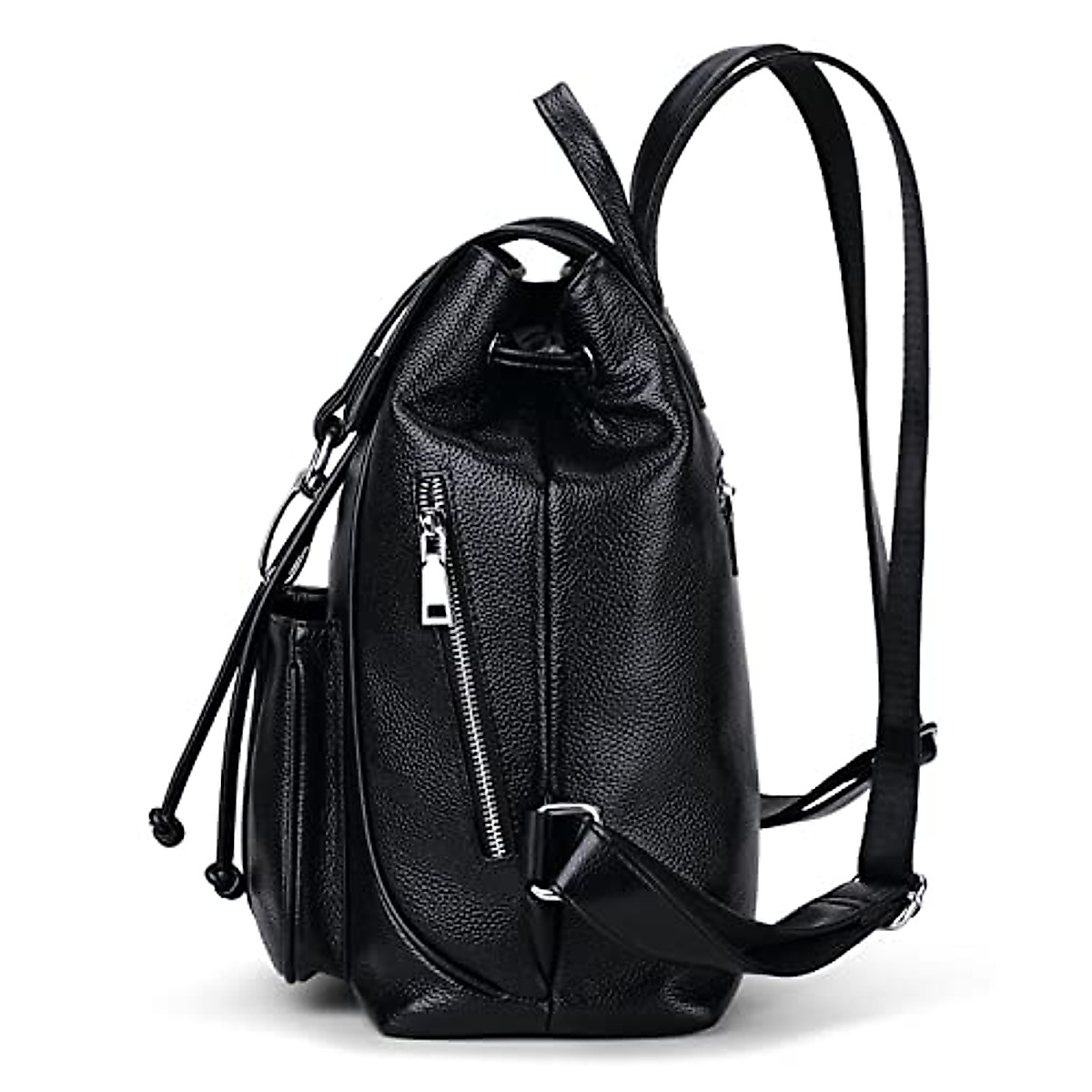 COOLCY New vintage Women Real Genuine Leather Backpack Purse SchoolBag (Black)