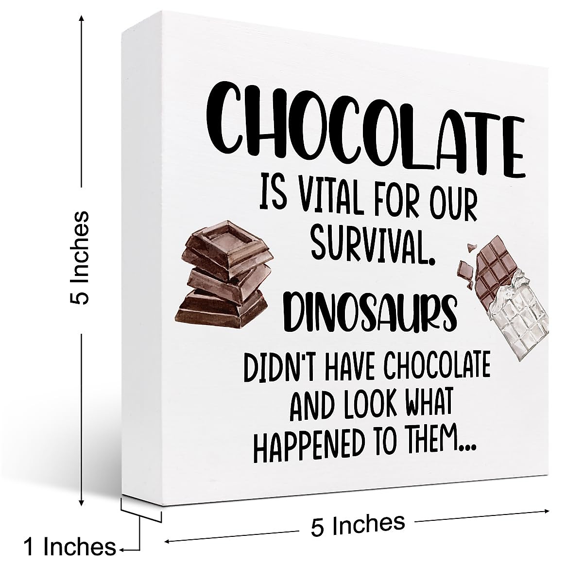 Funny Kitchen Wood Sign Decor,Chocolate is Vital for Our Survival Wood Box Block Plaque Sign for Home Kitchen Shelf Table Desk Decorations