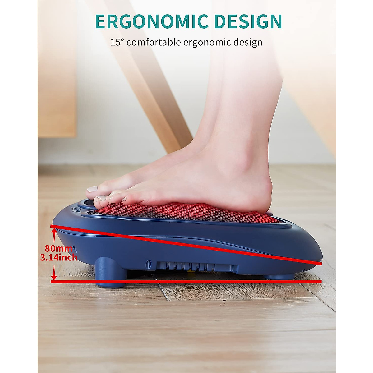 Nekteck Foot Massager with Heat, Shiatsu Heated Electric Kneading Foot Massager Machine for Plantar Fasciitis, Built-in Infrared Heat Function and Power Cord（Blue)