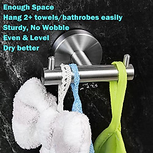 Double Towel Hook for Bathroom 2 Pack Wall Mounted Heavy Duty Stainless Steel Robe Coat Hook, Cabinet Closet Door Sponges Holder for Bedroom Kitchen Garage, Brushed Finish
