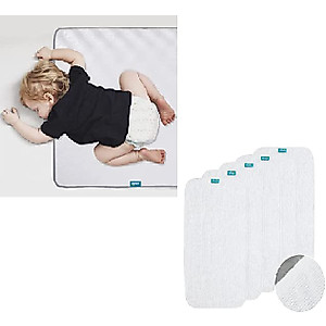 Changing Pad Liner 5 Count, Waterproof Larger Changing Pad Cover 28" X 15", Cotton Terry (Solid Improved Thickness) / Waterproof Crib Mattress Protector 27" x 38"