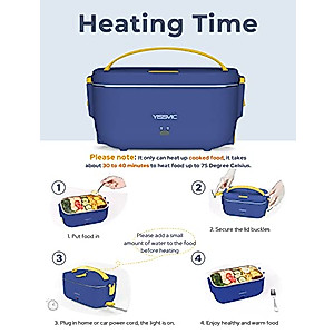 YISSVIC Electric Lunch Box Food Heater for Car and Truck,Portable Food Warmer Heater for Work 3 in 1 for 12V 24V 110V Heated Lunch Box with Removable Stainless Steel Container Upgraded Version
