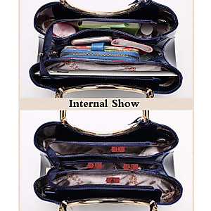 Rullar Women Elegant Handbag and Purse Top Handle Bag Patent Leather Tote Satchel Shoulder Clutch Crossbody Bag with Pendant Burgundy