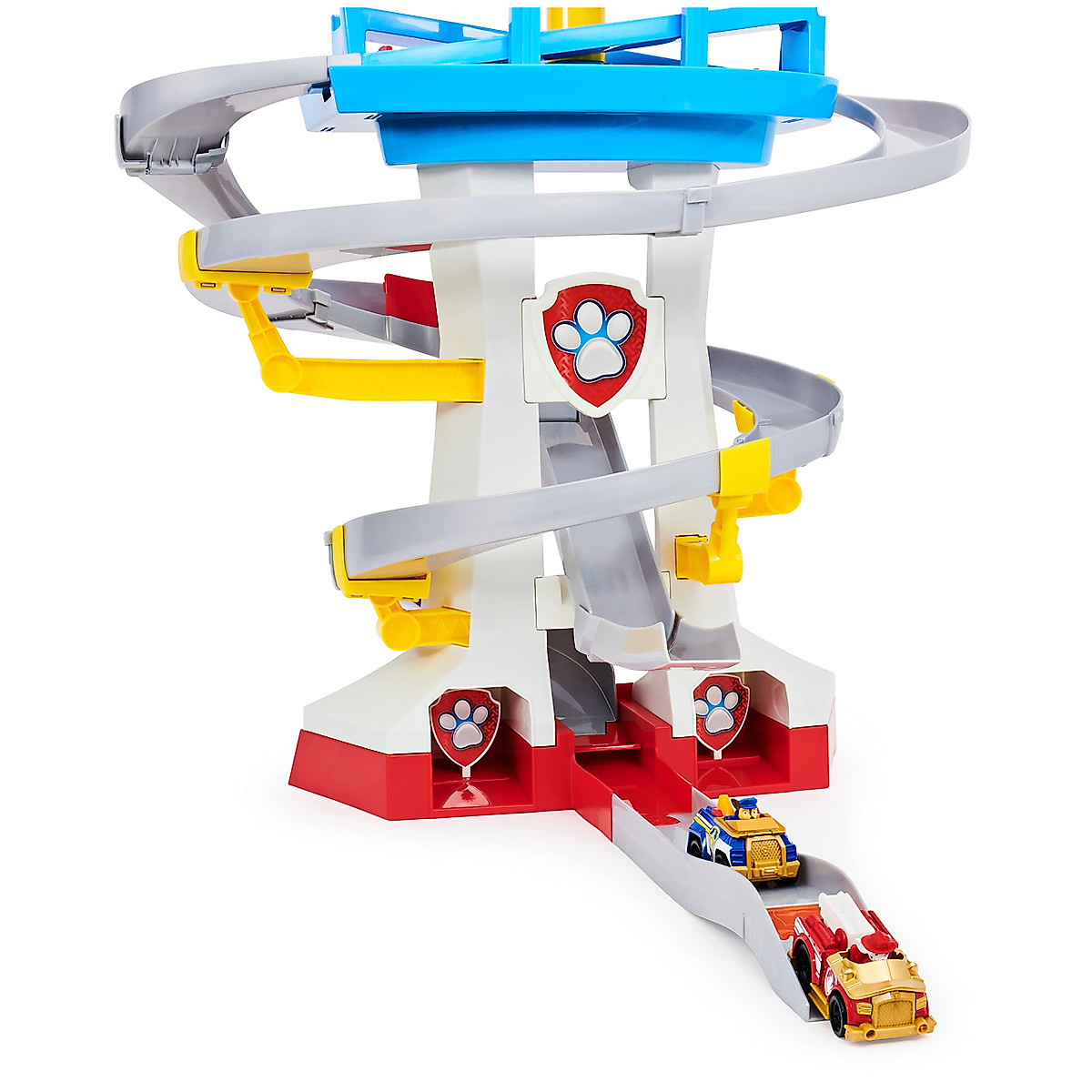 Paw Patrol Adventure Bay Lookout Tower Playset With 2 Die-Cast 1:55 Vehicles (Chase and Marshall): Twin Track Rescue Way 25 Pc Set With Launching Periscope - Accommodate Up to 6 True Metal Racing Cars