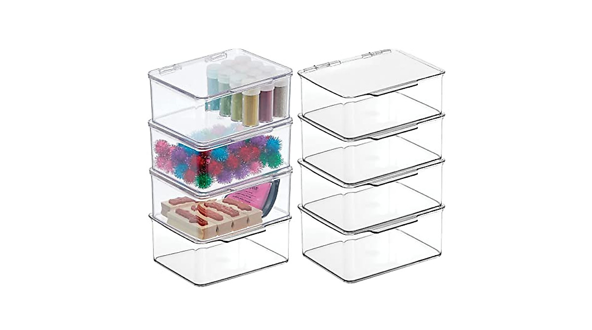 mDesign 8-Pack Craft Storage Organizers with Hinged Lids