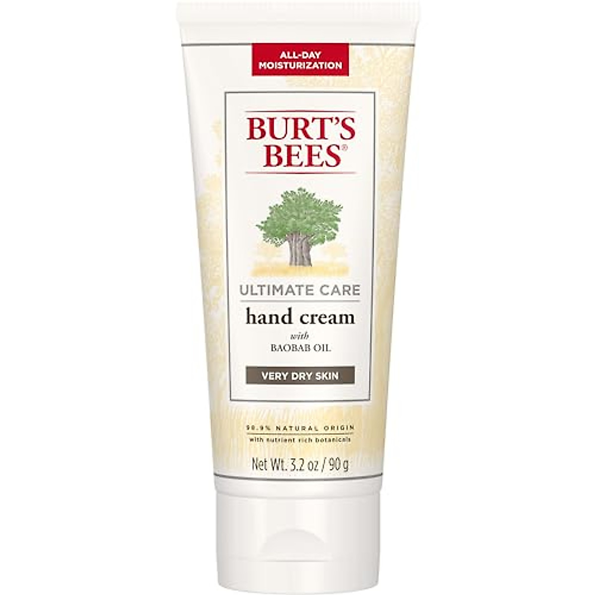 Burt's Bees Hand Cream for Dry Skin, Moisturizing Natural Lotion, Unscented, Ultimate Care with Baboab Oil, 3.2 Ounce (Packaging May Vary)
