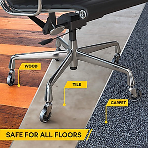 Office Chair Caster Wheels Replacement - Set of 5 HARDWOOD FLOOR Chair Wheels - No Chair Mat Needed - 3" Rollerblade Style HEAVY DUTY Desk Chair Casters With Soft Rubber Wheels, Smooth & Silent