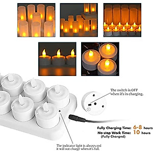 EXPOWER Flameless Candles - 12 Rechargeable LED Flickering Tea Lights + 12 Frosted Cups - Comes With Charging Base, No Battery Needed