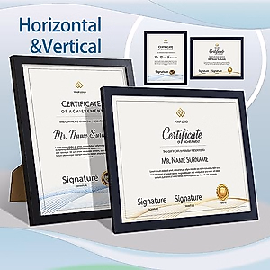 ELSKER&HOME 8.5x11 Picture Frame - Black Sturdy Wood Composite Certificate Frame - Semi-Tempered Glass - Includes Hanging Hardware and Desktop Easel - for Document/Diploma Frame (4 Pack)