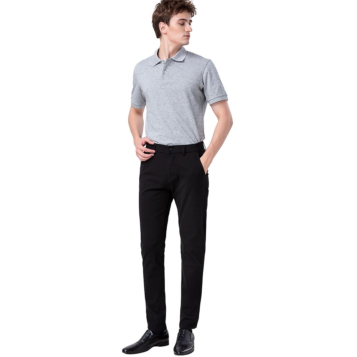 Plaid&Plain Men's Slim Fit Khaki Pants Men's Tapered Chino Pants 8801Black 29X28