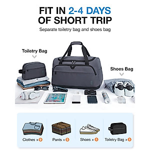 Duffle Bag for Travel,BAGSMART Carry on Weekender Overnight Bag,Travel Duffel Bag with Toiletry Bag,Shoe Bag （Grey,38L)
