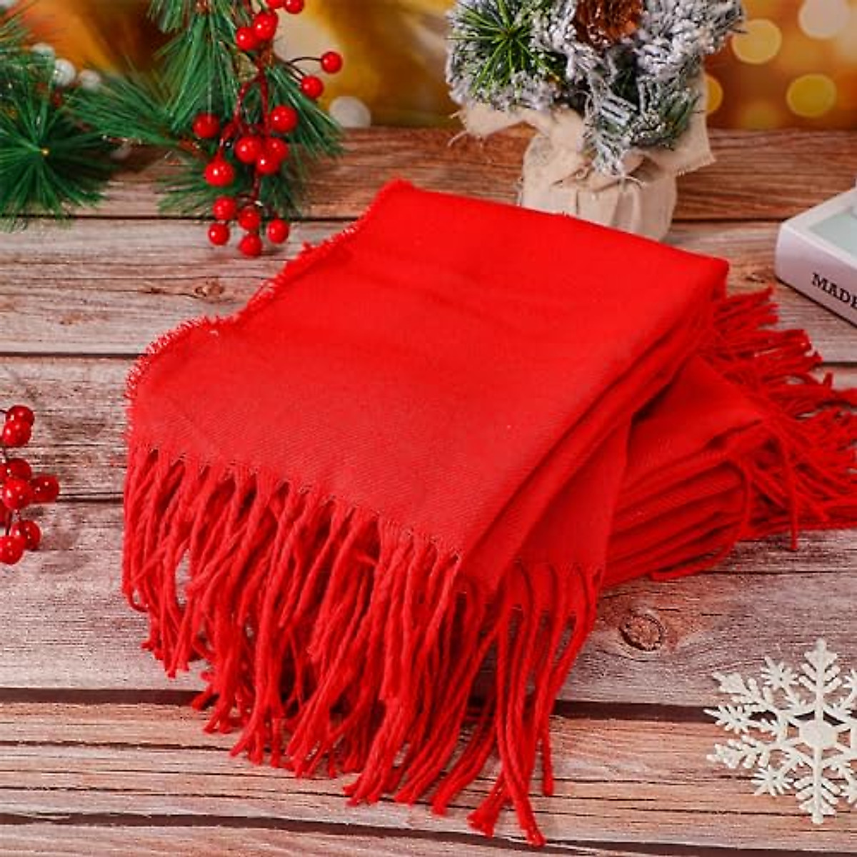 Hicarer 6 Pcs Winter Scarf for Men Women Warm Soft Neck Scarf with Tassel Edge Classic Imitation Cashmere Scarf