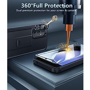 FNTCASE for Samsung Galaxy S23-FE Case: Military Grade Drop & Shock Protection Cell Phone Cover with Kickstand | Heavy Duty Rugged Phonecase Protective Bumper Textured(Black)