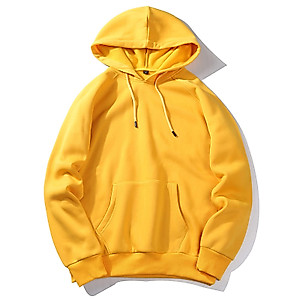 Mens Hoodie Sweatshirts Pullover, Black Cotton Hoodie Men Zip Up Lightweight Hoodie Red Pullover Street Man Loose Blank Fleece Sweater Men's Large Long Sleeve Hoodie For Sports (L, Yellow)