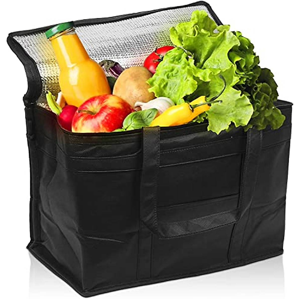 APQ Black Insulation Shopping Bags 15" x 10" x 10" Insulated Grocery Bag Pack of 2 Insulated Food Delivery Bag 15x10x10 Heavy Duty Insulated Bag for Grocery Shopping, Insulated Bags for Food Delivery
