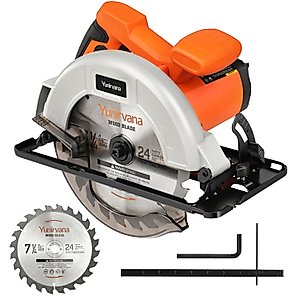 Yunirvana 11 Amp Corded Circular Saw with Circular Saw Blade, 6000RPM, Adjustable Cutting Depth, 7-1/4 Inch Blade, Ideal for Wood and Plastic Cuts, Professional Carpentry Tool for Precision Cutting