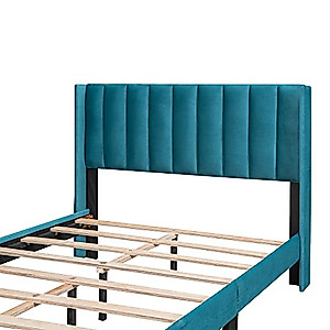 SOFTSEA Full Size Upholstered Bed Frame with Large Drawer Velvet Platform Bed Frame with High Headboard for Bedroom