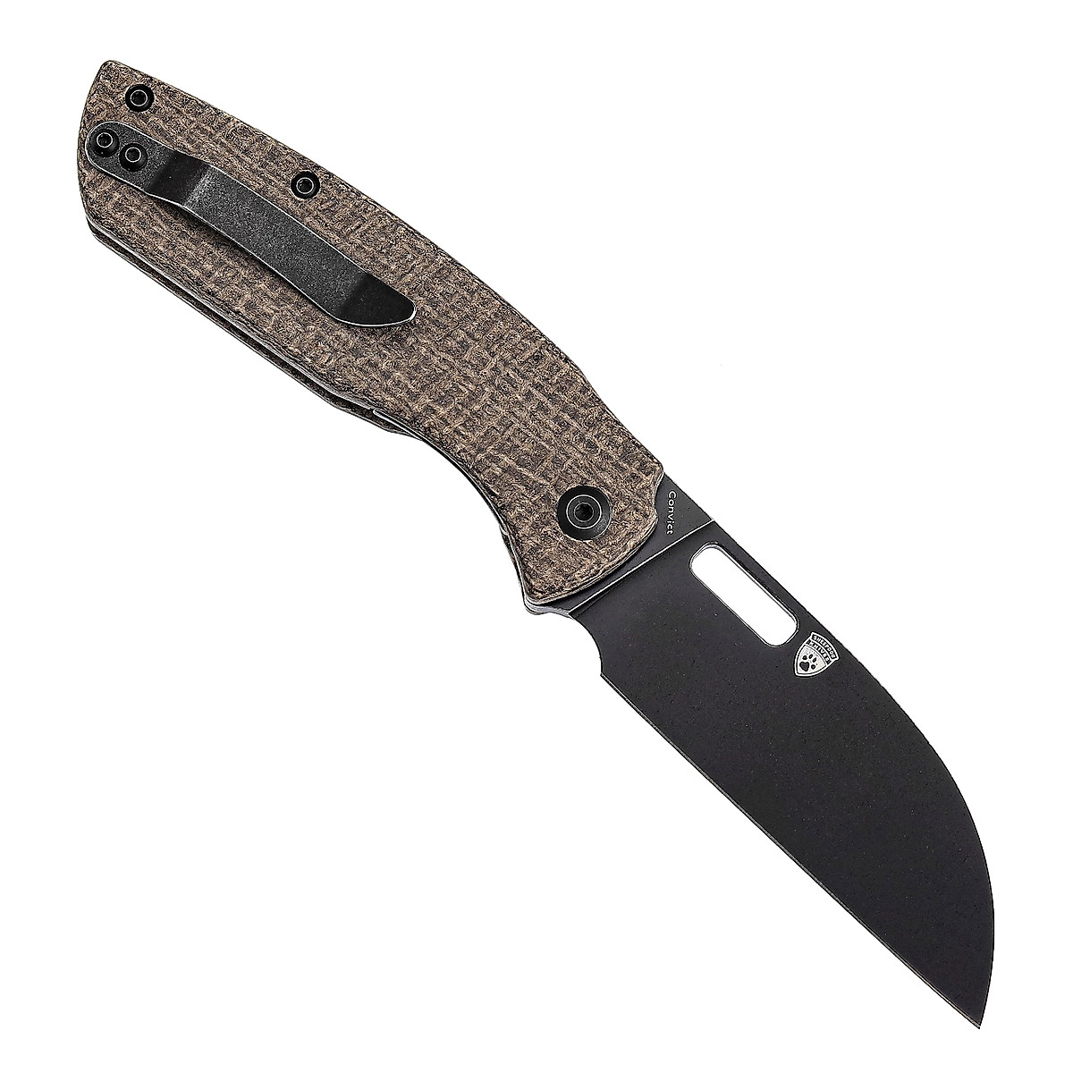 KANSEPT Convict Pocket Folding Knives EDC Camping Folding Knife 3.3'' Black Stonewashed 154CM Material Pocket Folding Knife with Brown Micarta Handle Everyday Carry T1023A1