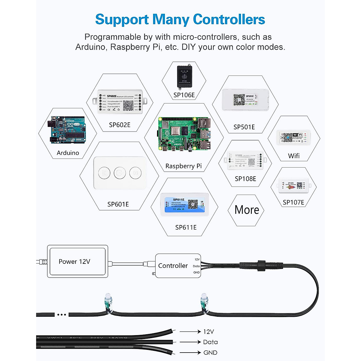 ALITOVE WS2811 12V LED Pixels 12mm 8 inch Spacing 50 LEDs Addressable RGB LED Bullet String Lights Diffused Digital Dream Color Programmable Module Lights Waterproof IP68 with 3pin ALT-Connector