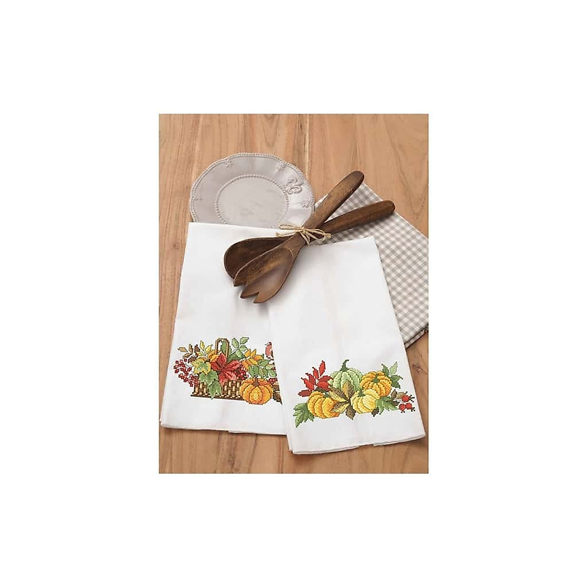 LEISURE ARTS Tea Towel 17"x28" Fruits 2pc, Towel Set, Embroidery kit, Bathroom Hand Towels, Kitchen Towel, Cross Stitch Kits, Stamped Cross Stitch Kits