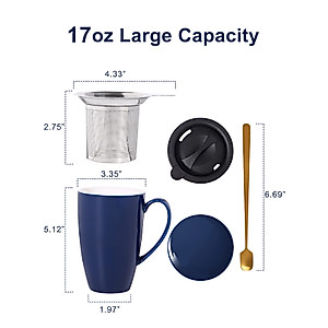 YumKubis Tea Cup Set, Two Sets Tea Cup with Infuser and Lid, 17 OZ Large Tea Infuser Mug, Ceramic Tea Mug for Women, Men, Kids