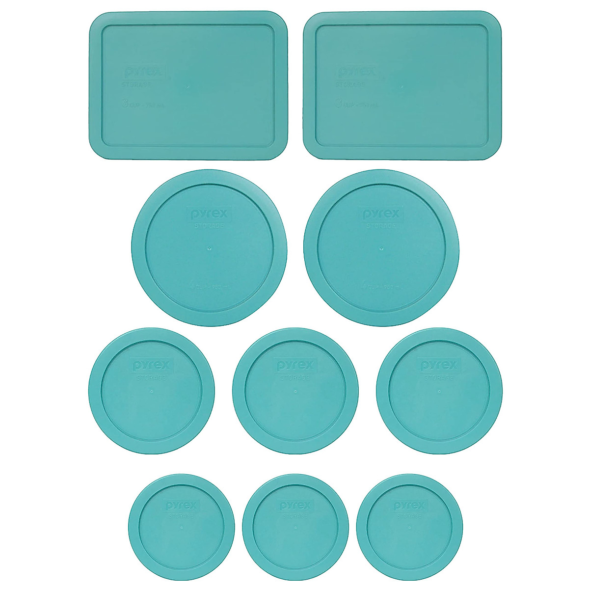 Pyrex Turquoise (3) 7202-PC, (3) 7200-PC, (2) 7201-PC, & (2) 7210-PC Plastic Food Storage Replacement Lids, Made in USA