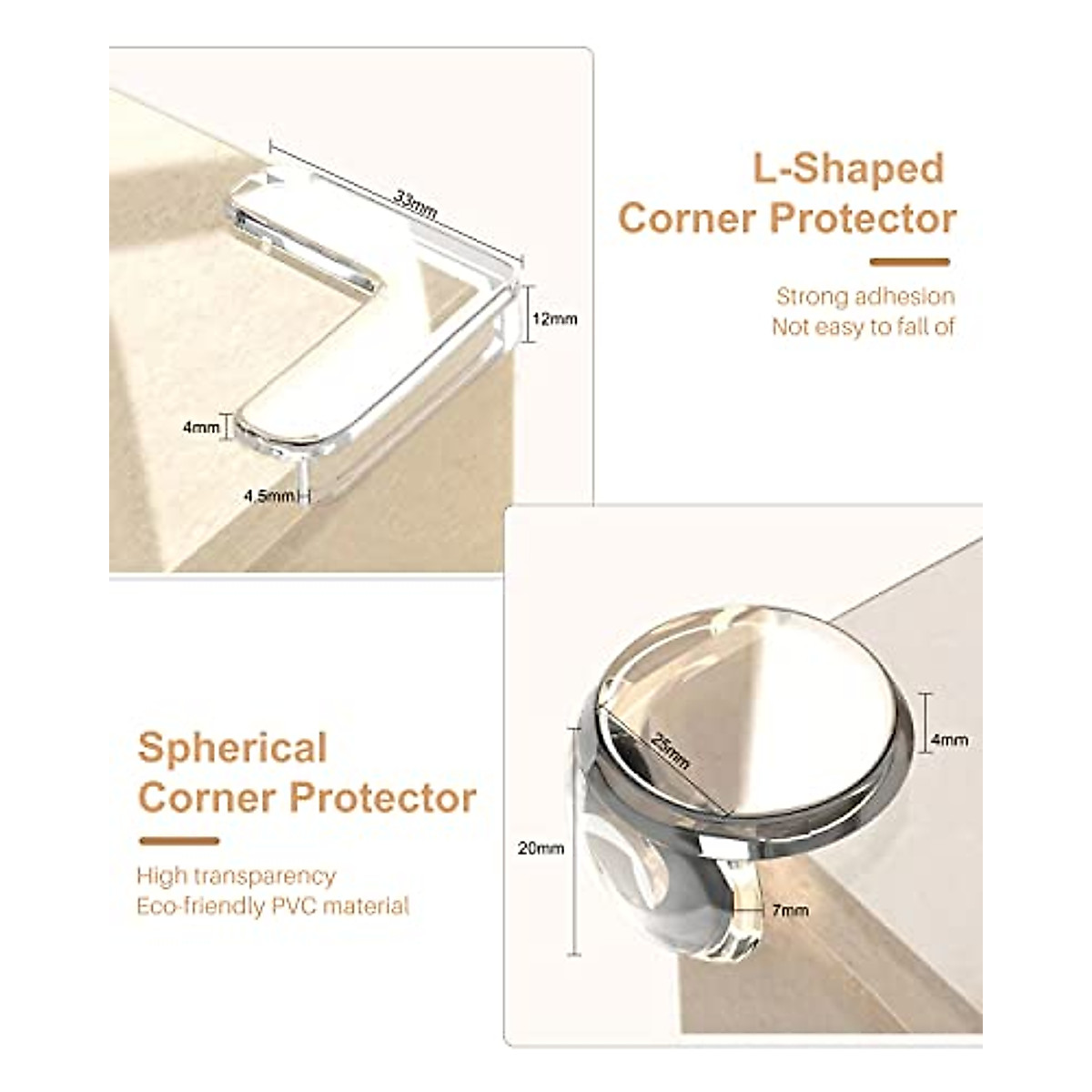 24 Pcs Table Corner Protector Baby Safety, Includes 12 Pcs Thickened L-Shaped Baby Proofing Corner Guards and 12 Pcs Spherical Corner Bumpers for Furniture