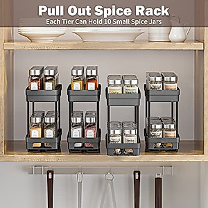2 Packs Pull Out Spice Rack Organizer for Cabinet, Durable Slide Out Spice Racks Organizer, Easy to Install Spice Cabinet Organizers, 4.33''Wx10.43''Dx7.87'H, 2 Tier - Each Tier Can Hold 10 Spice Jars