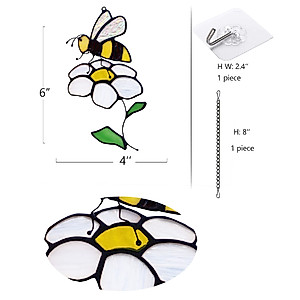 HAOSUM Bee Suncatcher Flower Stained Glass Window Hangings, Bee Decor Party Birthday Bee Gifts for Women,Bee Lovers, Housewarming Gifts.