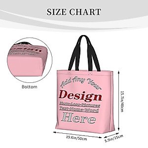 Custom Tote Bag For Women Add Your Own Logo Photo Image Text Name Shoulder Bag Handbag Pink Customize Bag For Shopping Travel Business Work Beach Personalized Gift